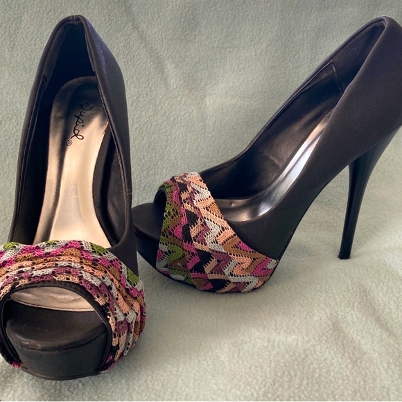 Qupid | Shoes | Qupid Heels With Crochet Design | Poshmark